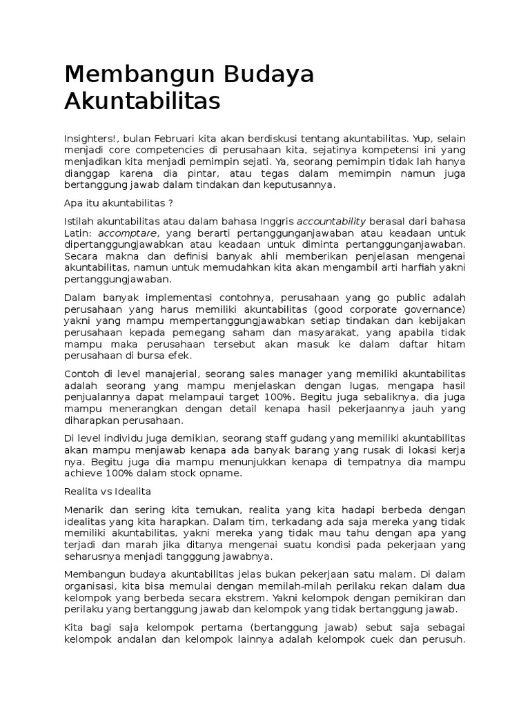 Membangun Budaya Akuntabilitas | PDF | Bisnis
