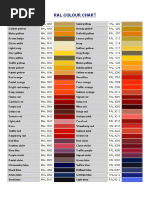 Ral Colour Chart PDF Yellow Color