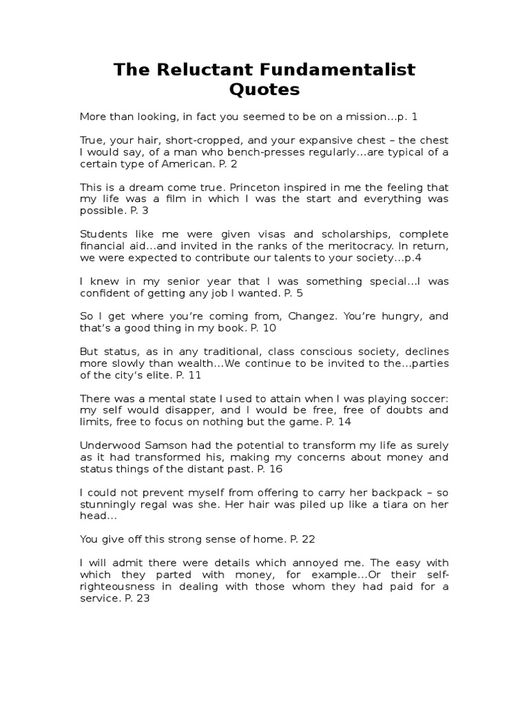 The Reluctant Fundamentalist Quotes | PDF