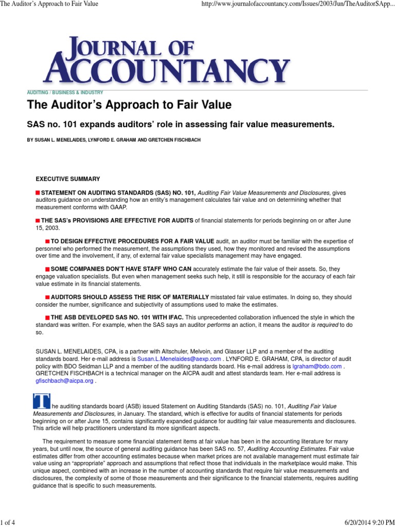 The Auditor’s Approach to Fair Value | Fair Value | Valuation (Finance)