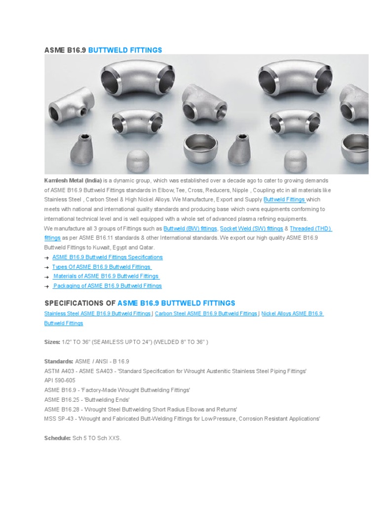 Fittings To ASME B16 | PDF | Pipe (Fluid Conveyance) | Steel