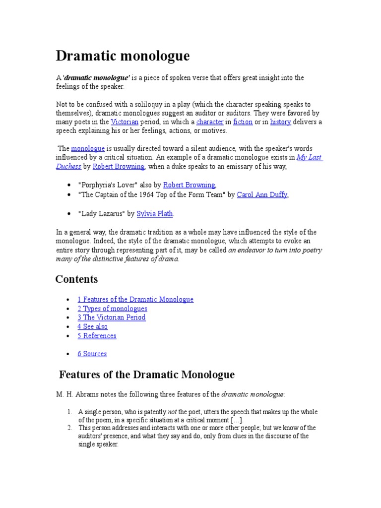 Dramatic Monologue Examples