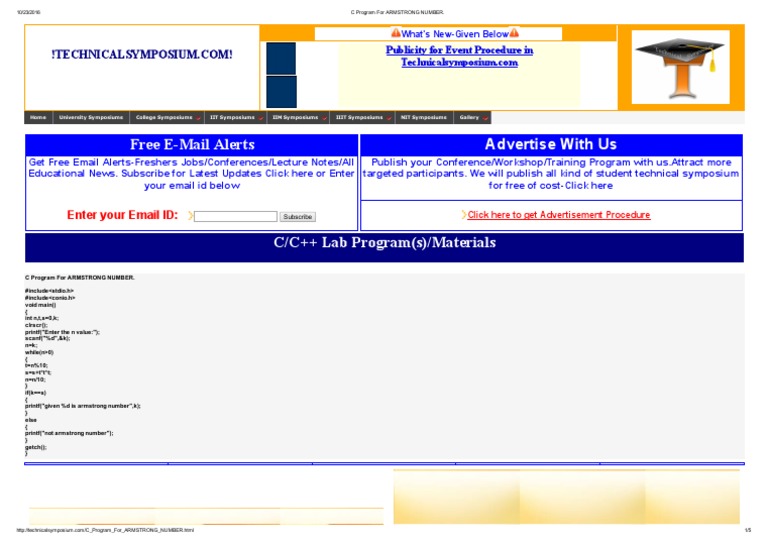 C Program For Armstrong Number | PDF