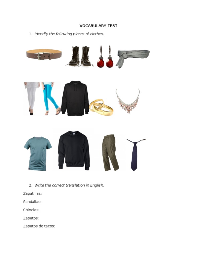 Vocabulary Test Clothes | PDF