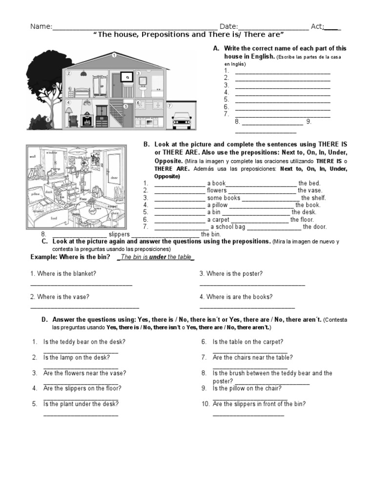 House Parts and Prepositions Exercise | PDF