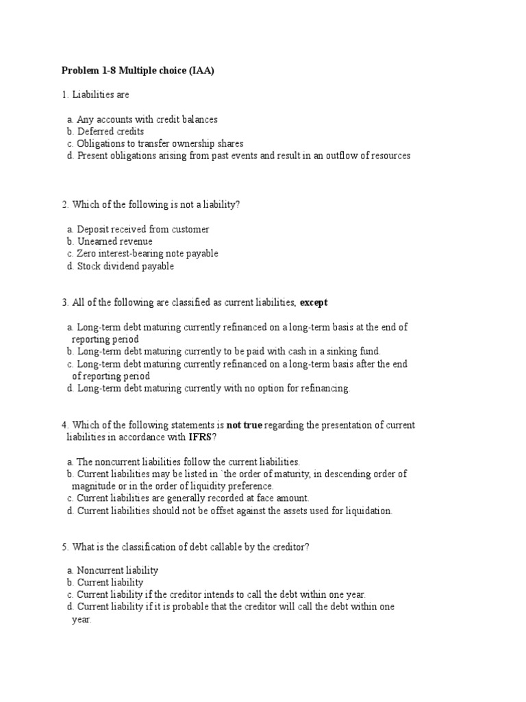 Problem 1-8 Multiple Choice (IAA) | PDF