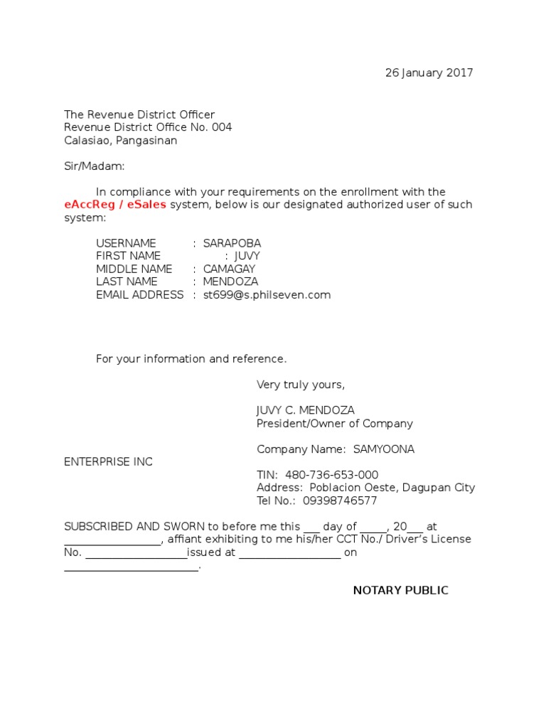 EAccreg and ESales Enrollment Form | Computer Networking | Online Services