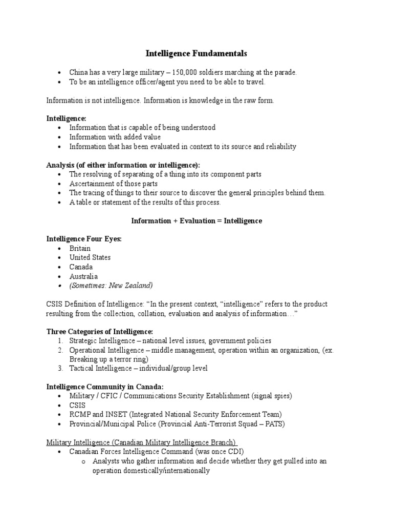 Intelligence Fundamentals | PDF | Signals Intelligence | Espionage
