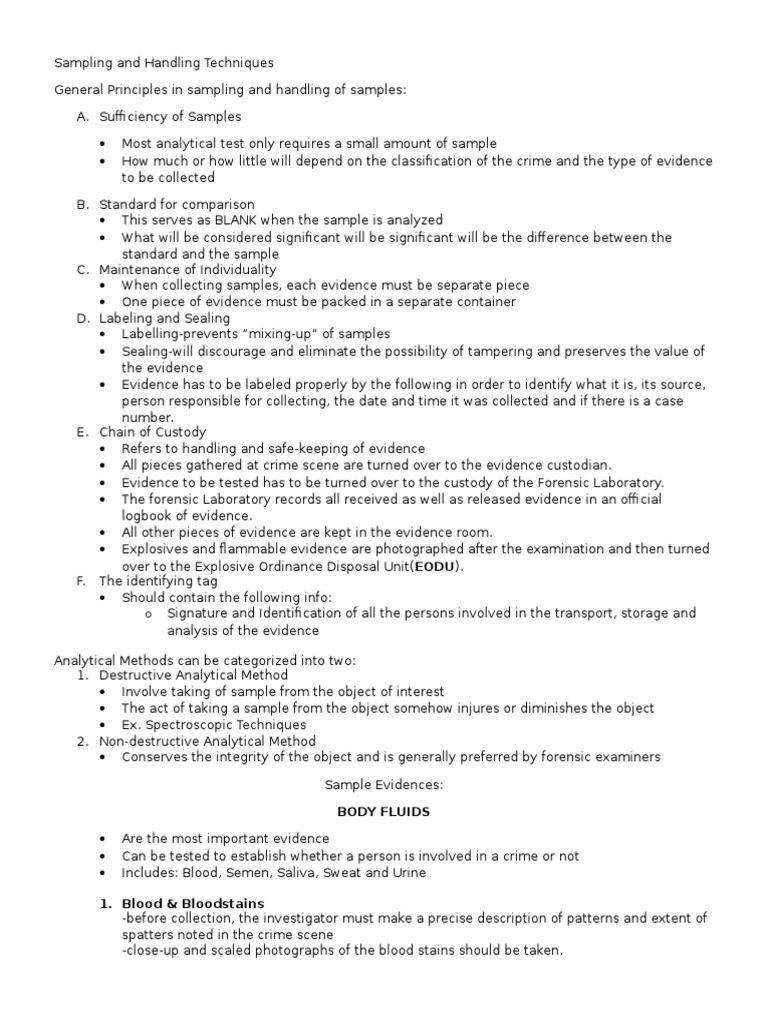 Forensic Sampling and Evidence Handling | PDF | Fingerprint | Crime Scene