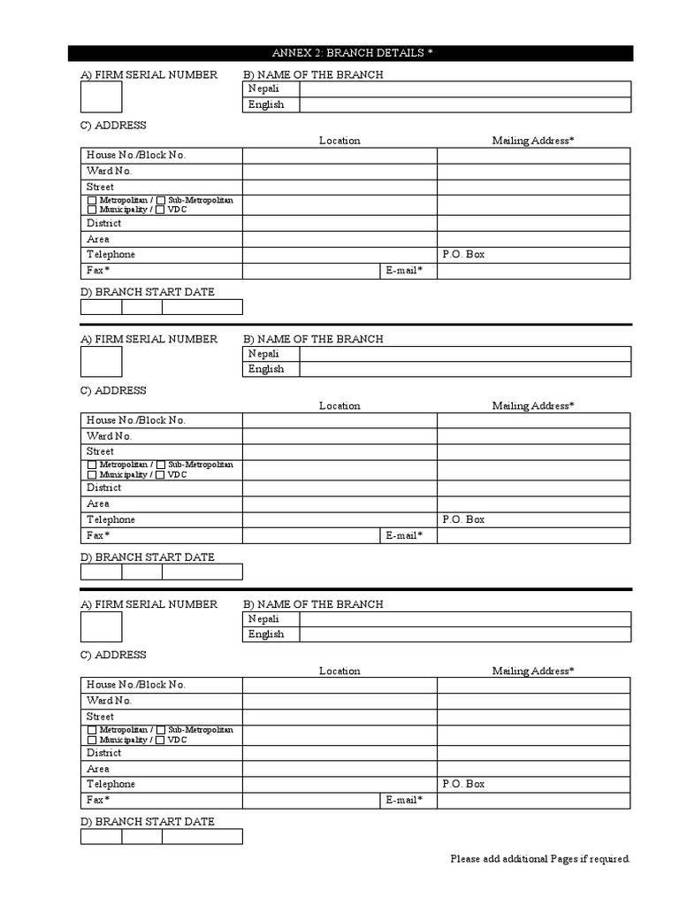Branch Details Submission Form | PDF