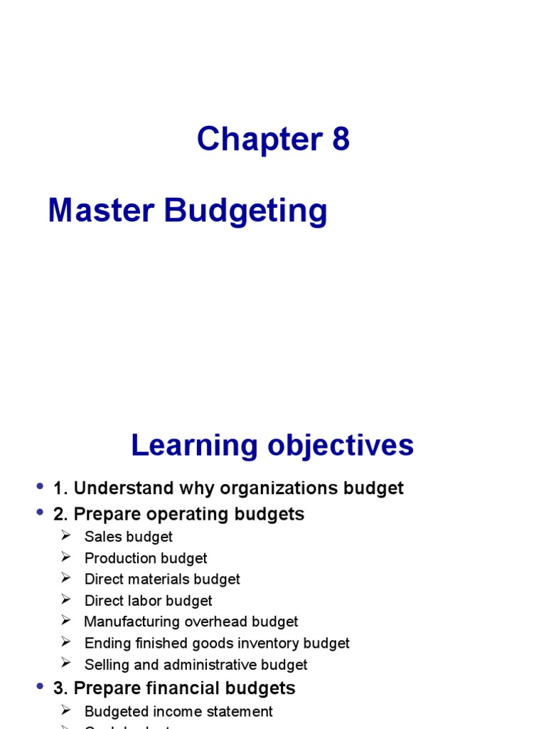 Master Budgeting Overview and Components | PDF | Inventory | Revenue
