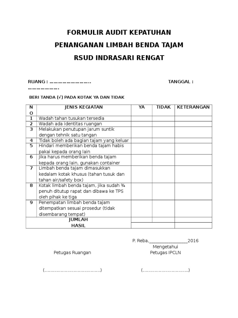 Formulir Audit Kepatuhan Limbah | PDF