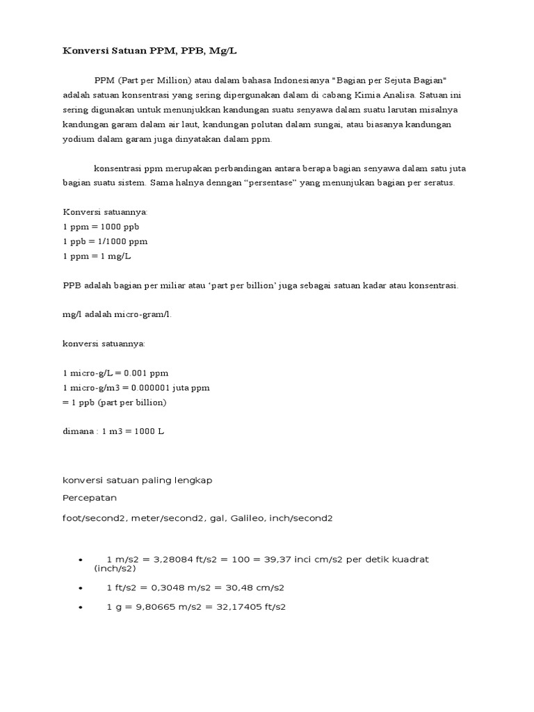 Konversi Satuan PPM | PDF