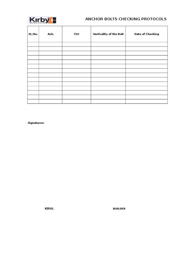 Anchor Bolt Checking Protocol | PDF