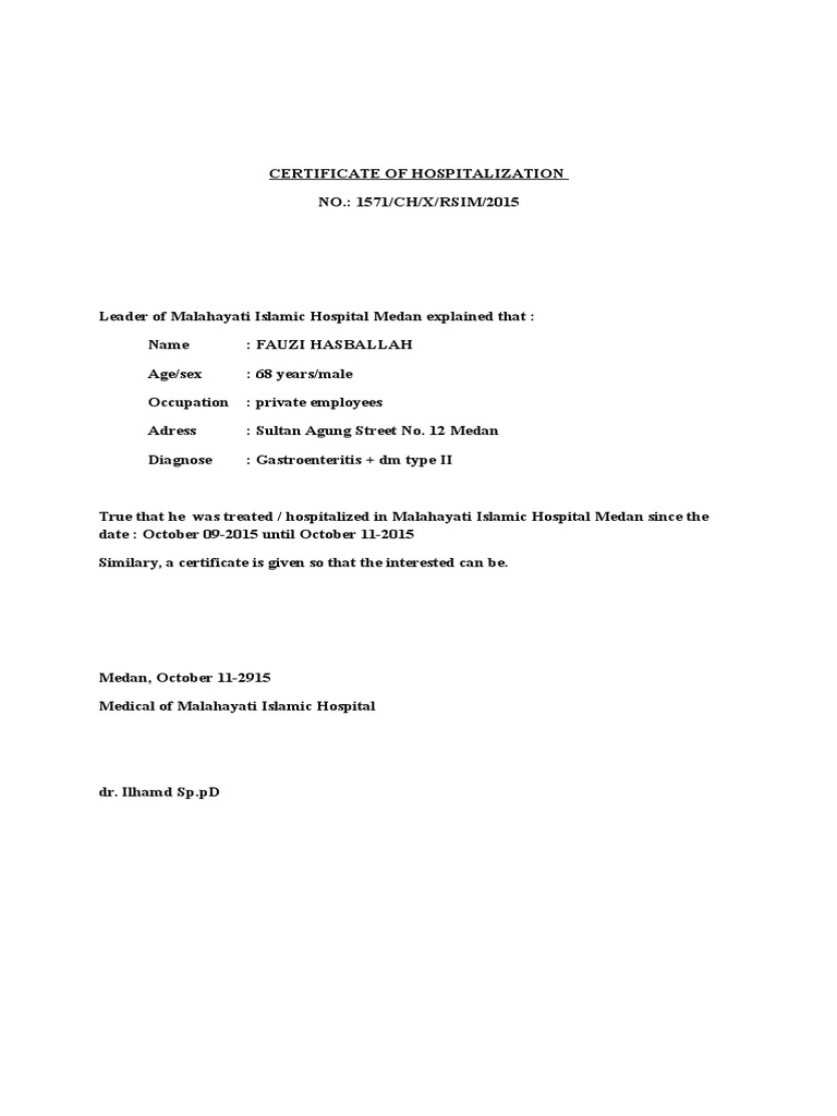 Hospitalization Letter | PDF