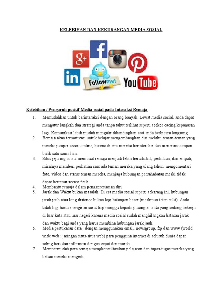Kelebihan Dan Kekurangan Media Sosial | PDF