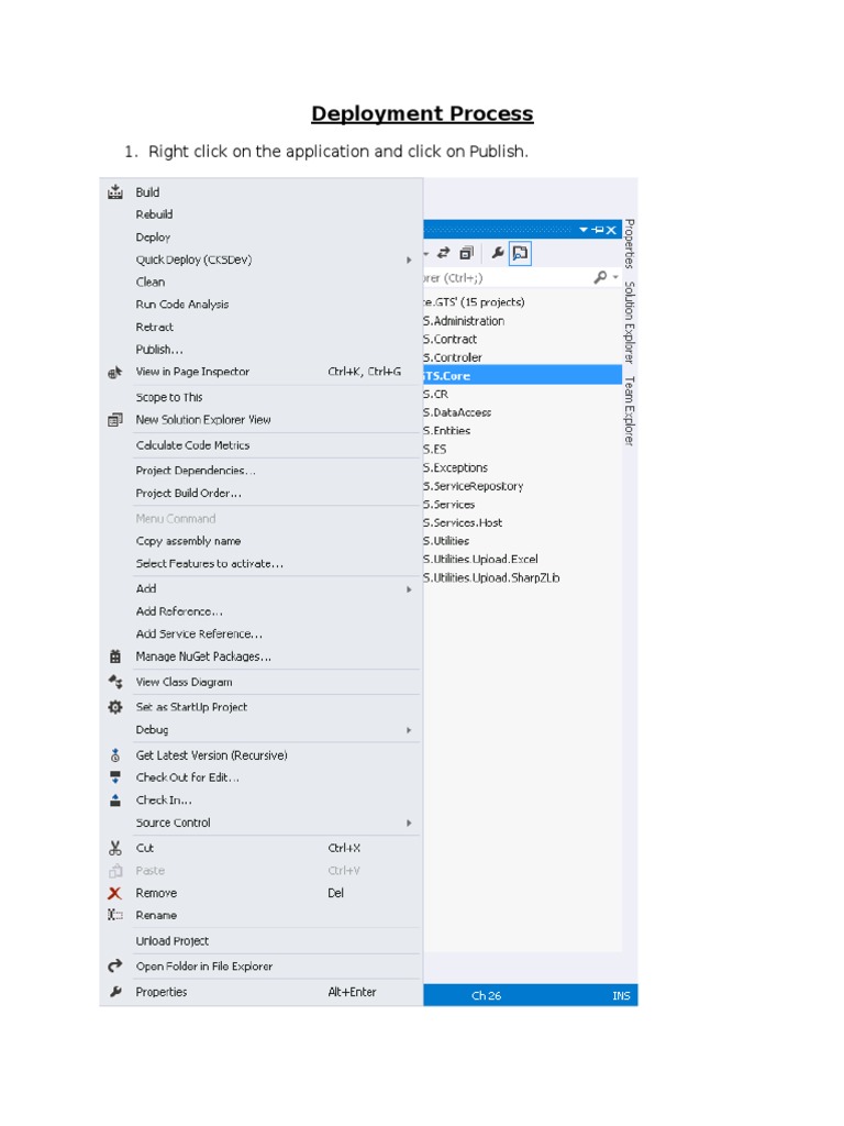 Deployment Process: 1. Right Click On The Application and Click On ...