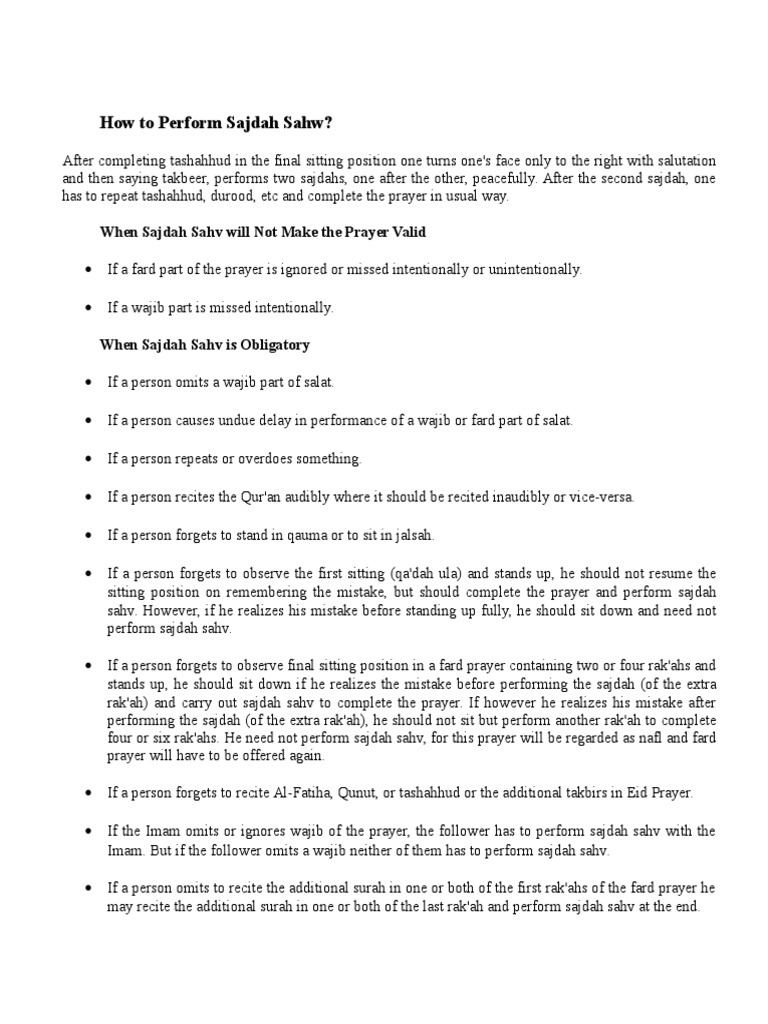 How To Perform Sajdah Sahw | PDF | Sharia | Salat