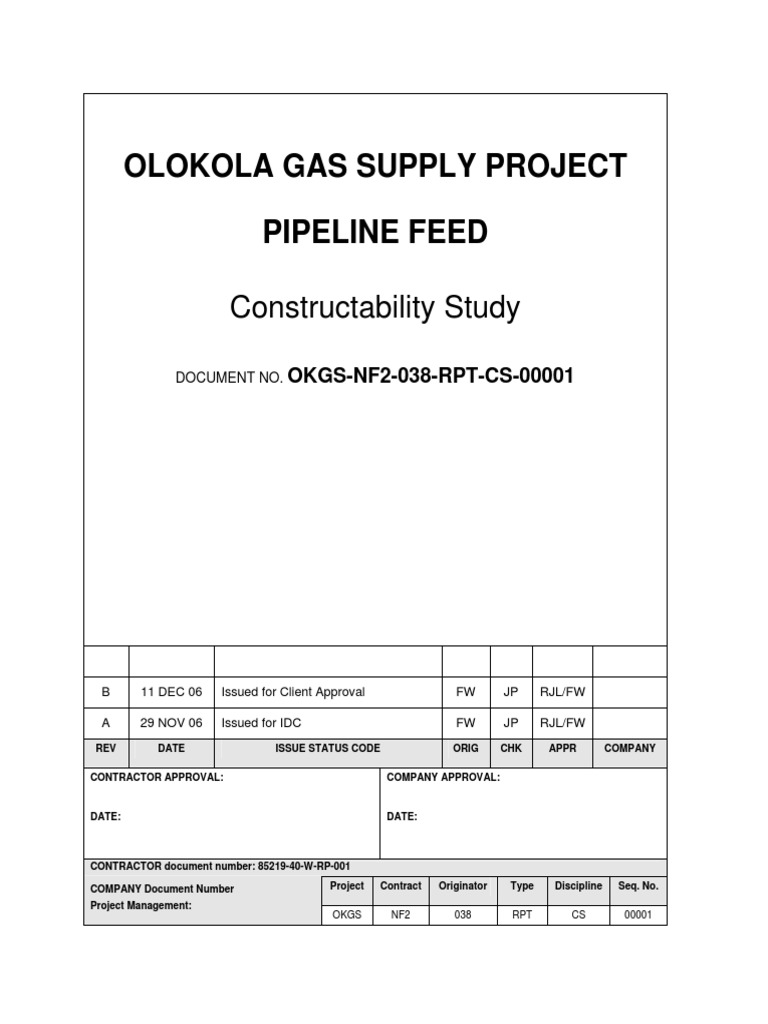 Olokola Gas Supply Project Pipeline Feed: Constructability Study | PDF