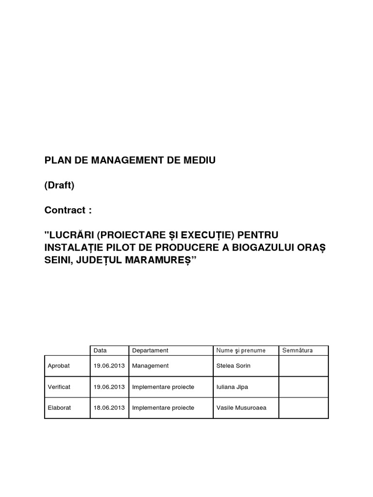 Plan de Management de Mediu PDF | PDF