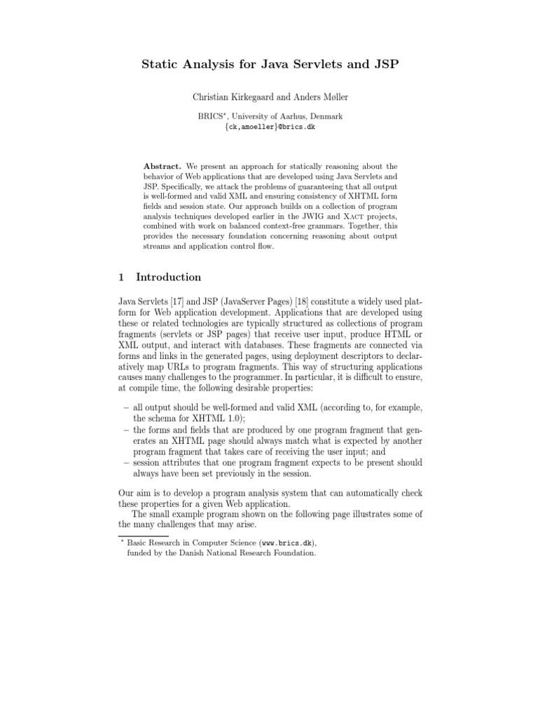 Static Analysis For Java Servlets and JSP | PDF | Java Server Pages | Xml