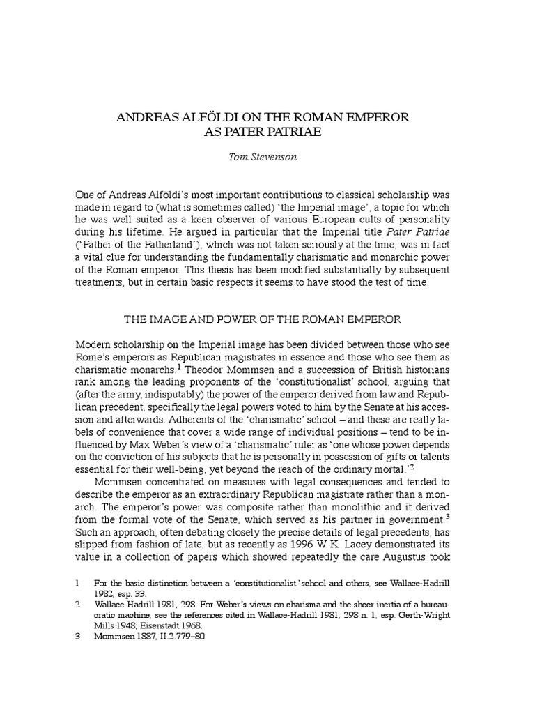 Andreas Alfoldi On The Roman Emperor As Pater Patriae | PDF | Ancient ...