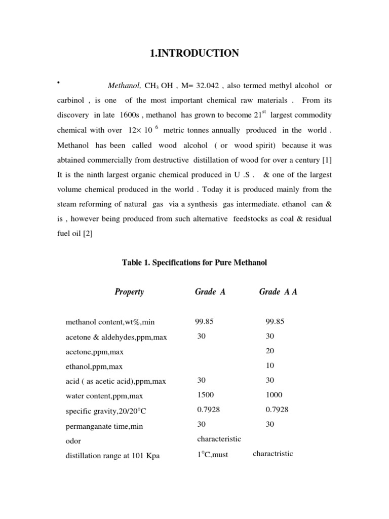Property Grade A Grade A A: Table 1. Specifications For Pure Methanol | PDF
