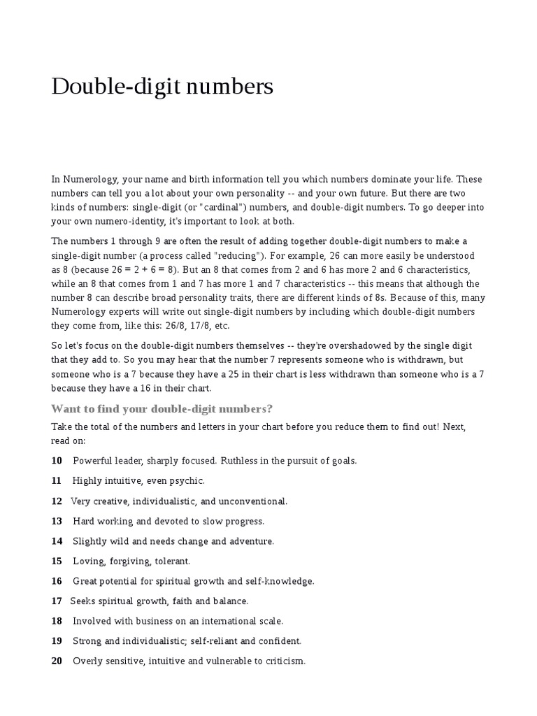 Double-Digit Numbers in Numerology | PDF | Psychological Concepts ...