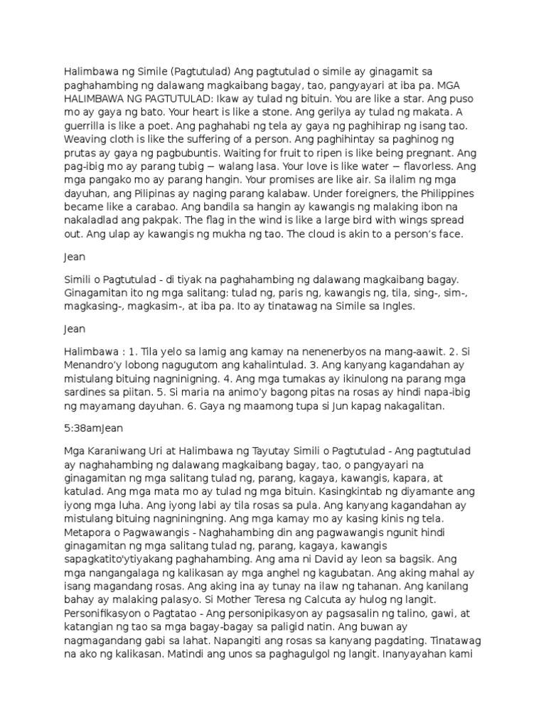 Halimbawa NG Simile