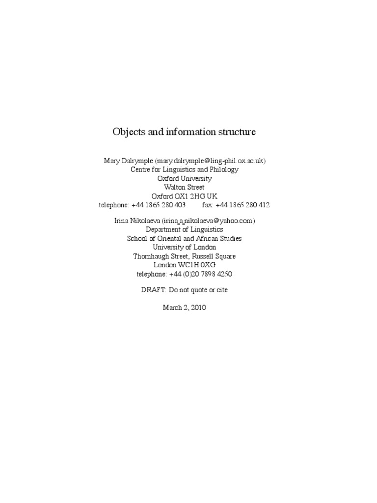 Objects and Information Structure | PDF | Object (Grammar) | Semantics