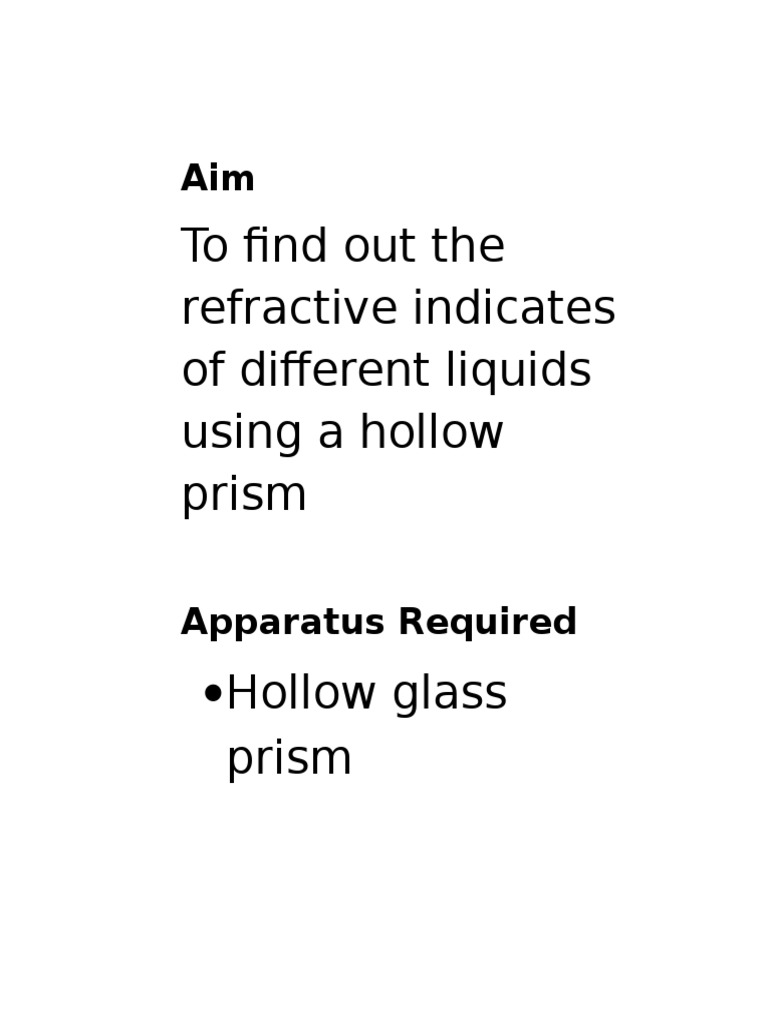 To Find Out The Refractive Indicates of Different Liquids Using A ...