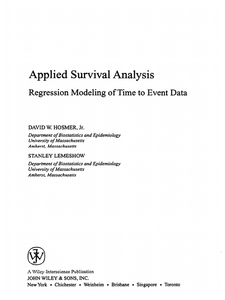 Hosmer D.W., Lemeshow S. Applied Survival Analysis PDF | PDF
