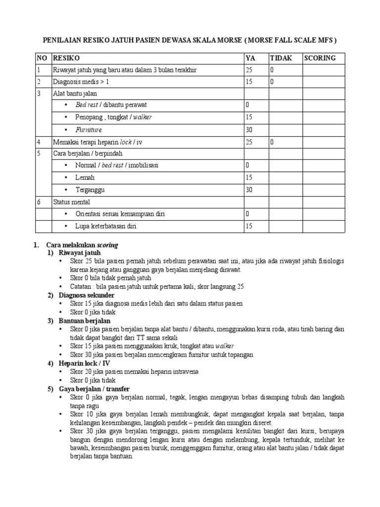 Lampiran SPO Penilaian Resiko Jatuh DG Skala Morse | PDF