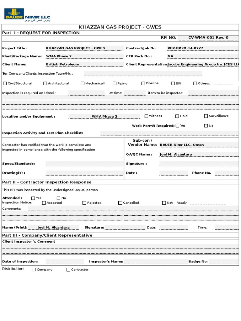 RFI Format | PDF | Specification (Technical Standard) | Engineering