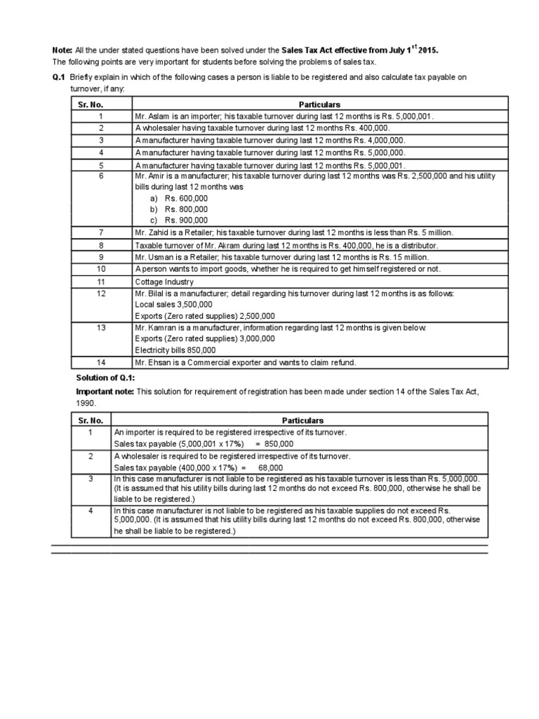 Sales Tax Practice Questions With Solutions | PDF | Sales Taxes In The ...