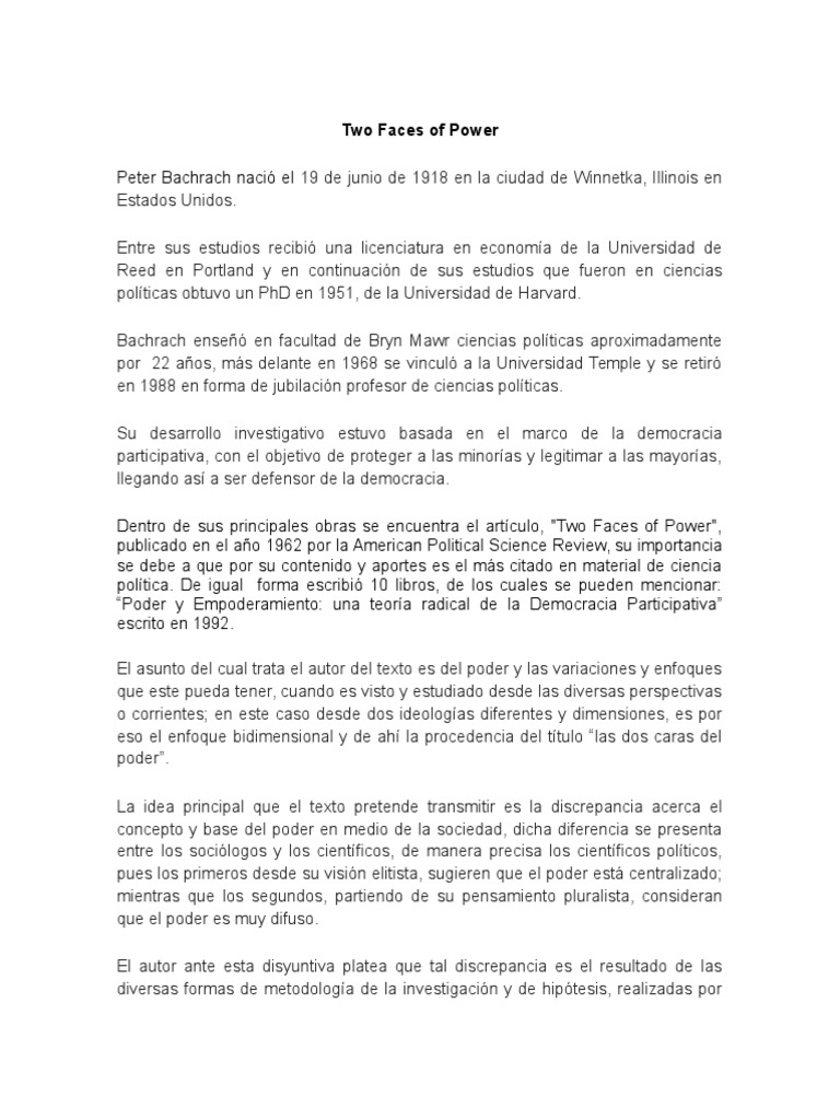 Two Faces of Power | PDF | Toma de decisiones | Sociología