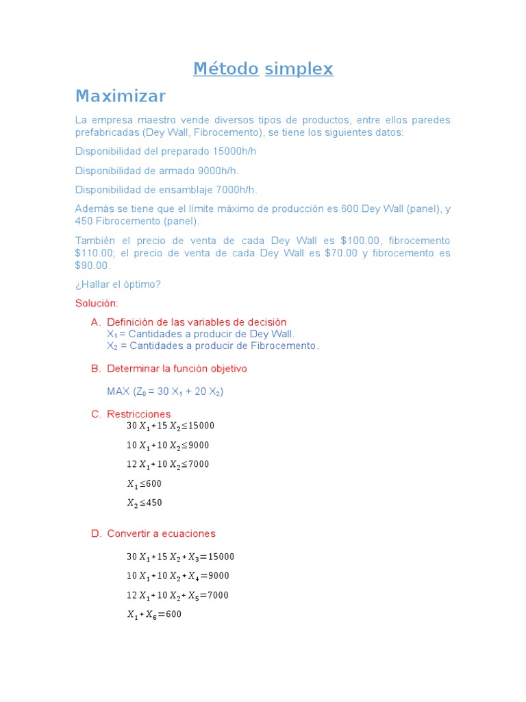Método Simplex | PDF | Álgebra | Enseñanza de matemática