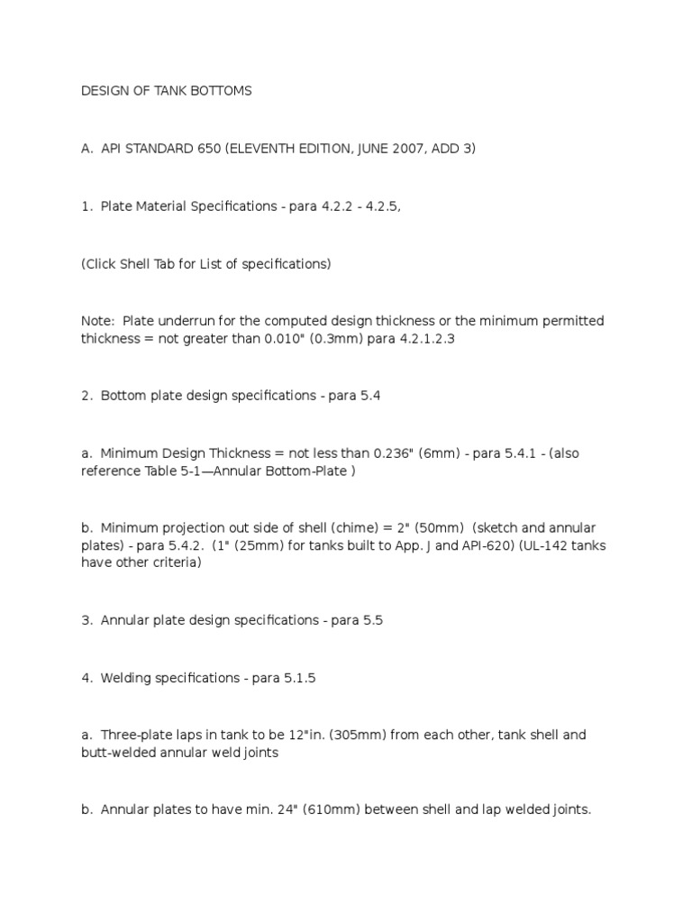 Design of Tank Bottoms | PDF | Structural Steel | Welding