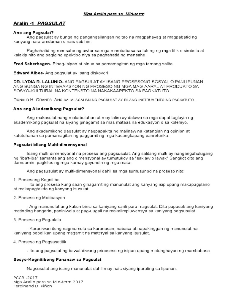 Filipino 2 Midterm Lessons | PDF