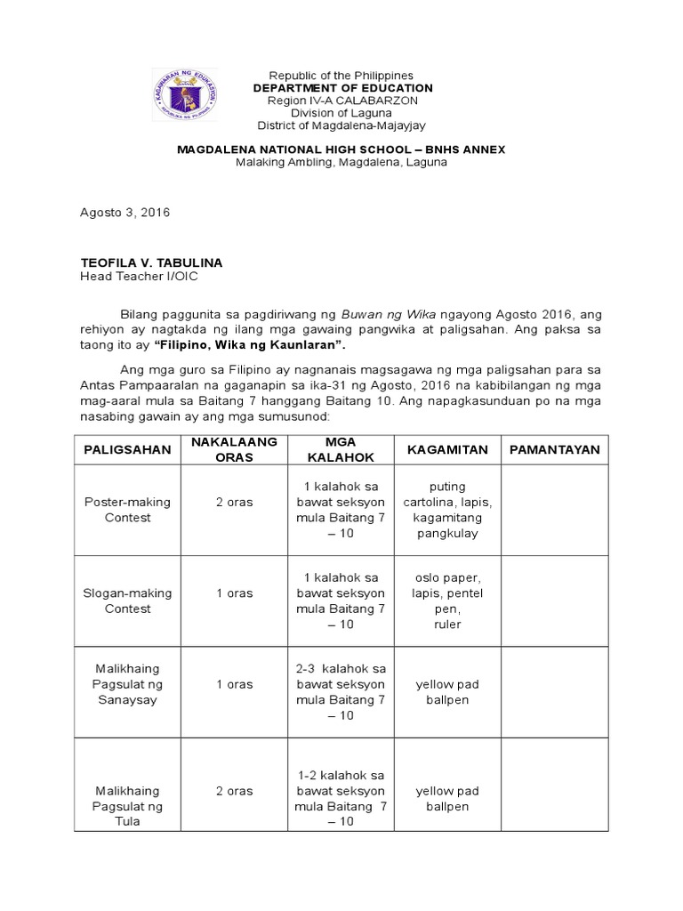 Buwan NG Wika Proposal | PDF