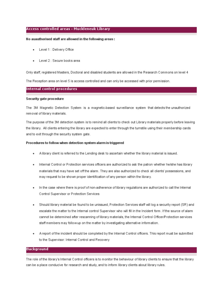 Access Controlled Areas | Download Free PDF | Libraries | Access Control