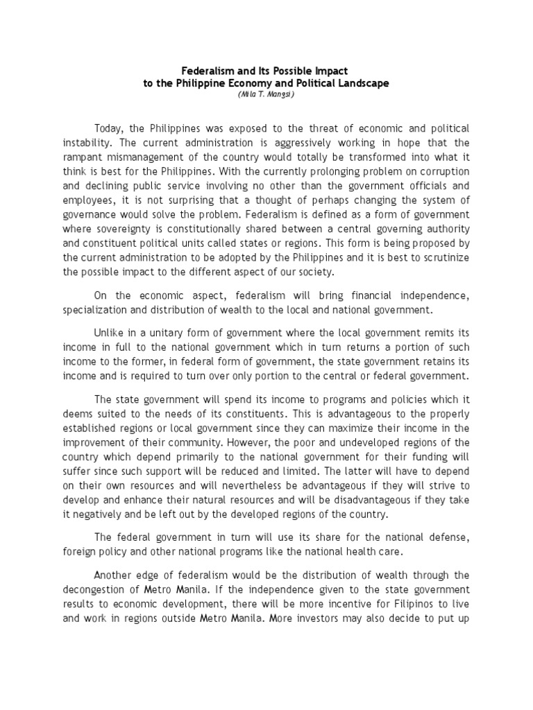 Federalism's Impact on Philippine Governance | PDF | Federalism ...