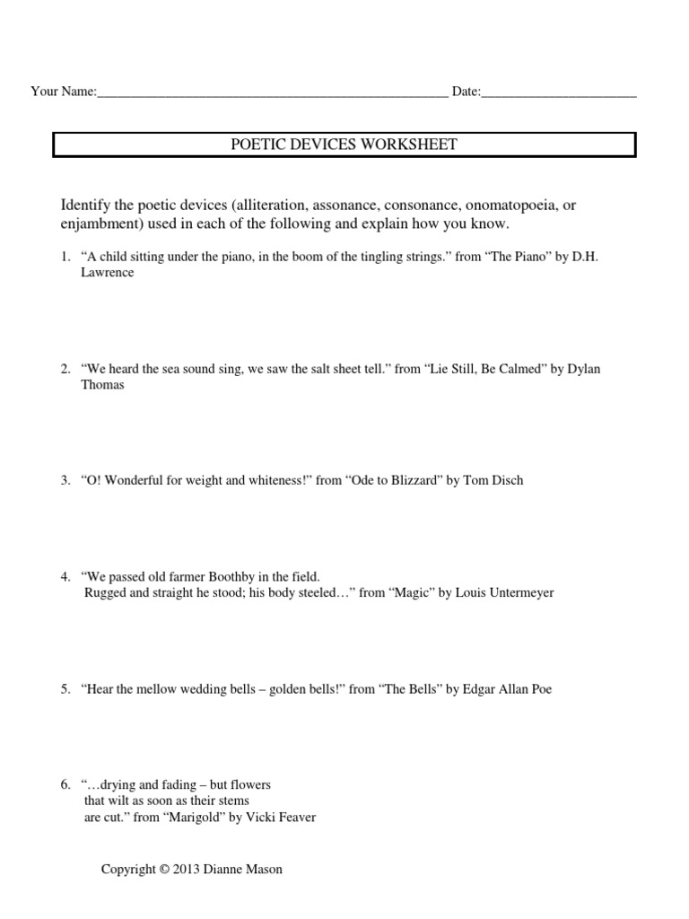 Poetic Devices Worksheet | PDF | Language Arts & Discipline | Art