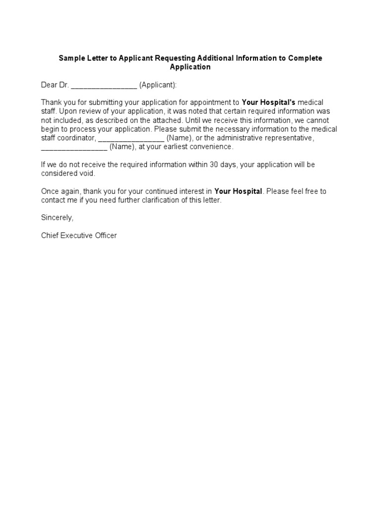 Request For Additional Information Letter | PDF