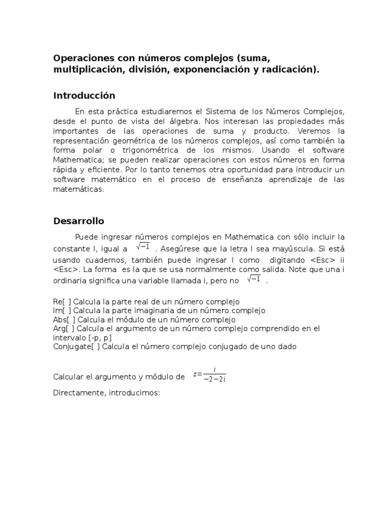 Operaciones Con Números Complejos | PDF