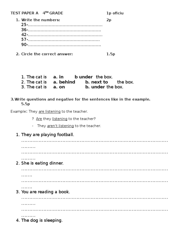 Test Paper Present Continuous Pdf 5092