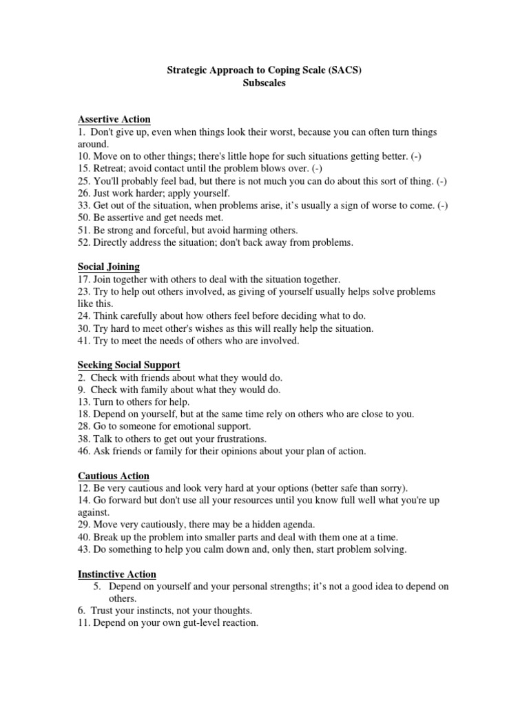 Sacs Sub Scale | PDF | Coping (Psychology) | Social Support