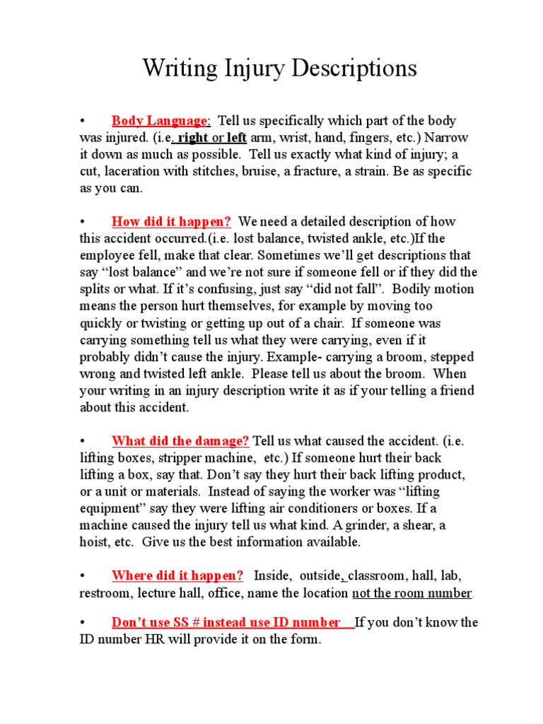 Writing Injury Descriptions | PDF