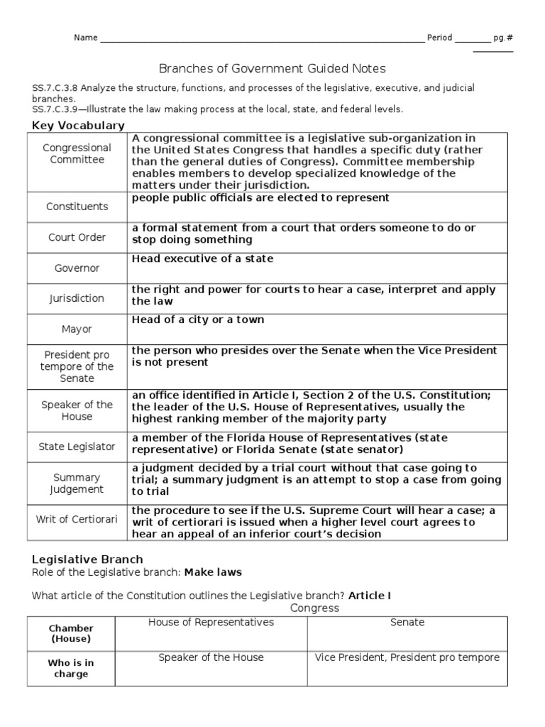 Branches of Government Notes Complete | PDF | Federal Government Of The ...