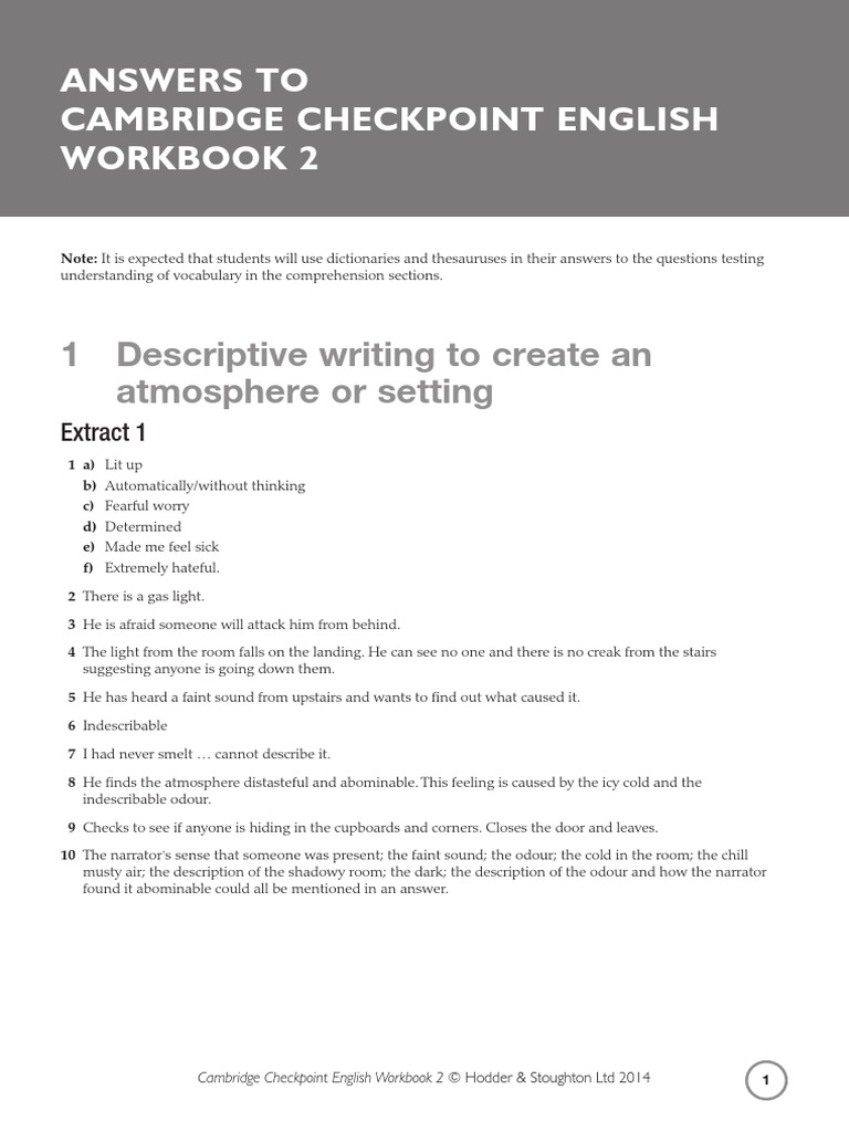 Answers To Cambridge Checkpoint English Workbook 2: 1 Descriptive ...